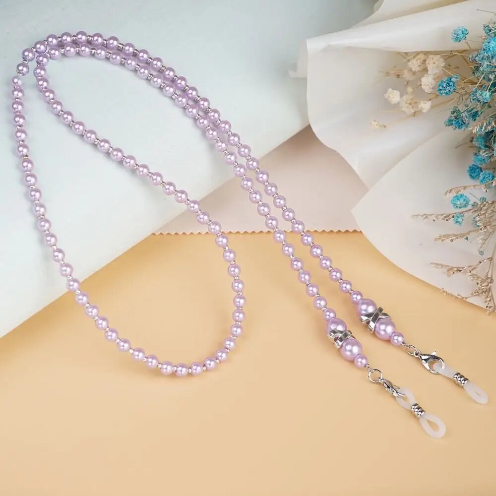 Искусственный жемчуг цепочка для очков Сиреневый, PURPLE-About 75cm