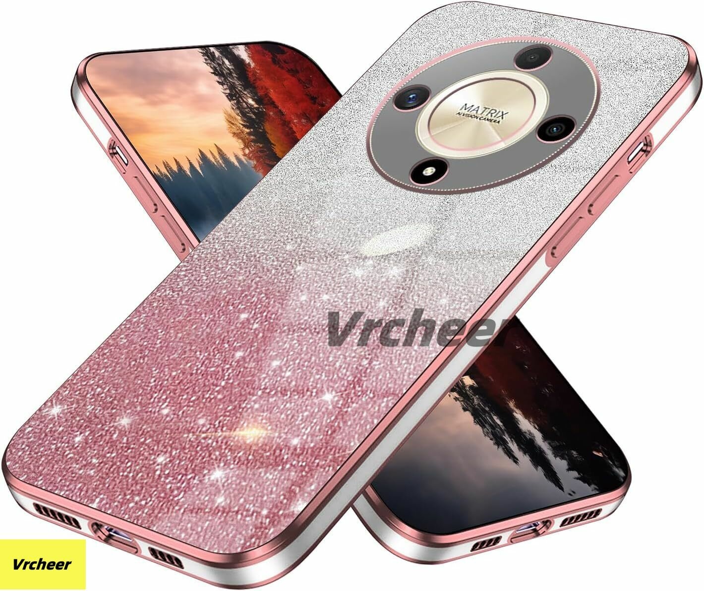 Чехол на Honor X9B / Honor Magic 6 Lite(Хонор X9B / Хонор Мэджик 6 Лайт) с Блестками / Блестящий / Силиконовый со стразами, с Защитой Камеры. чехол золотистый женский.(розовый, Pink)