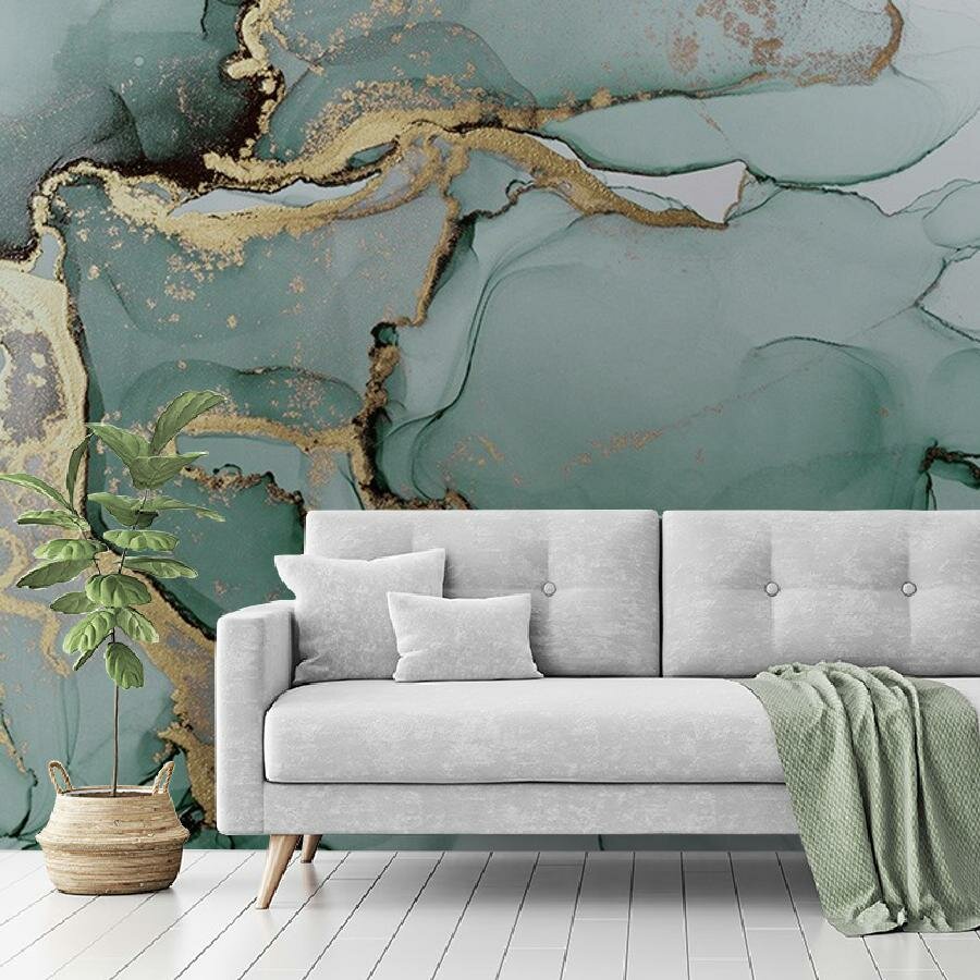 Фотообои Флюид Арт изумрудный 9-2001-S-Холст 270 x 200 см (ВхШ) Бесшовные, флизелиновые, влагостойкие обои