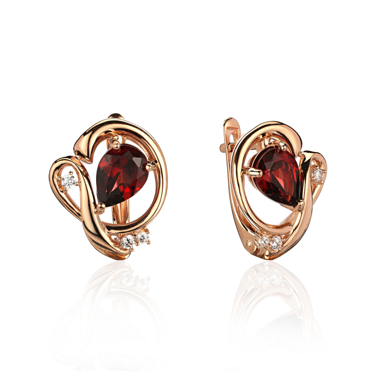 Серьги, красное золото, 585 проба, гранат, фианит
