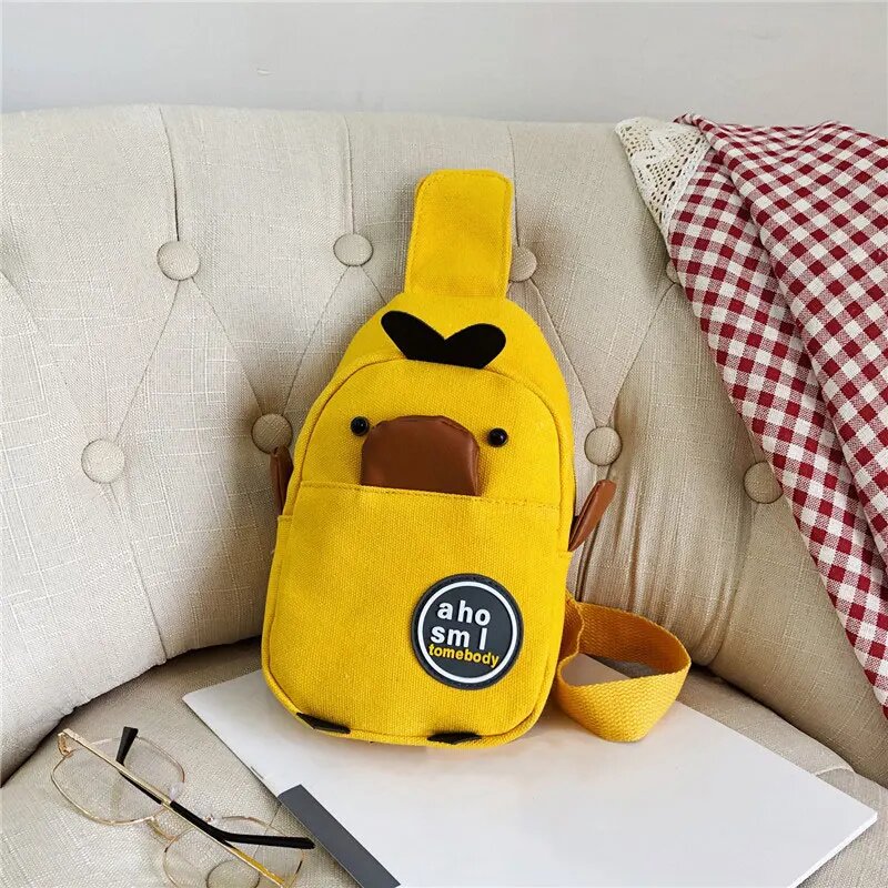 Забавные детские сумки через плечо, милая мультяшная нагрудная сумка на утином ремне для детей, портативная однотонная холщовая Детская сумка через плечо для мальчиков и девочек Желтый, yellow