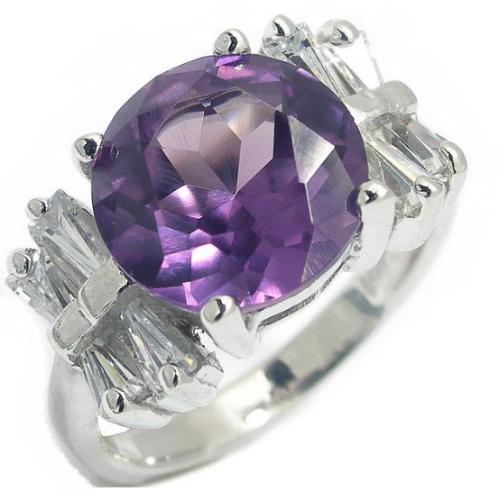 Перстень, серебро, 925 проба, родирование, александрит синтетический, фианит