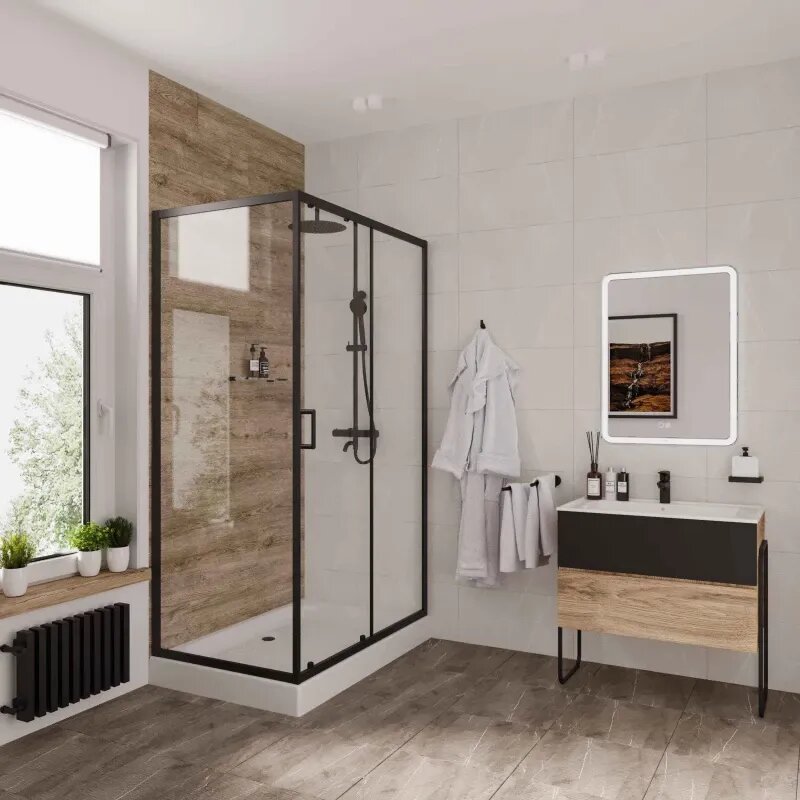 Душевой уголок Niagara Nova 120x195x80 68120812BLACK профиль черный стекло прозрачное