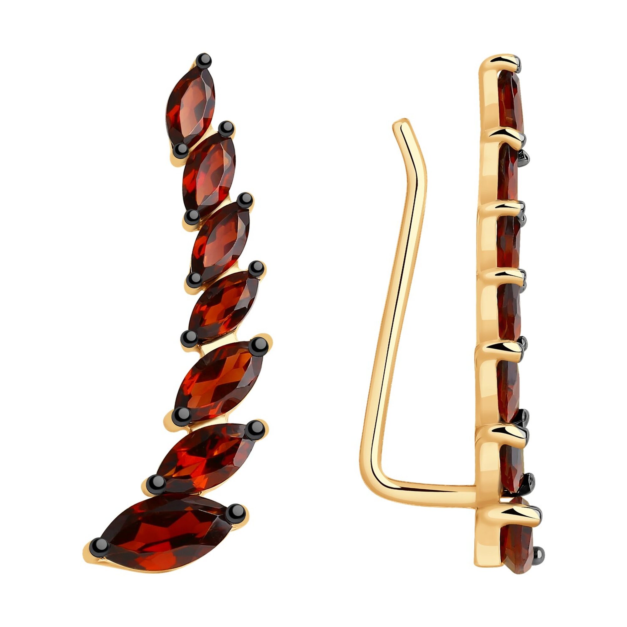 Серьги клаймберы, красное золото, 585 проба, гранат