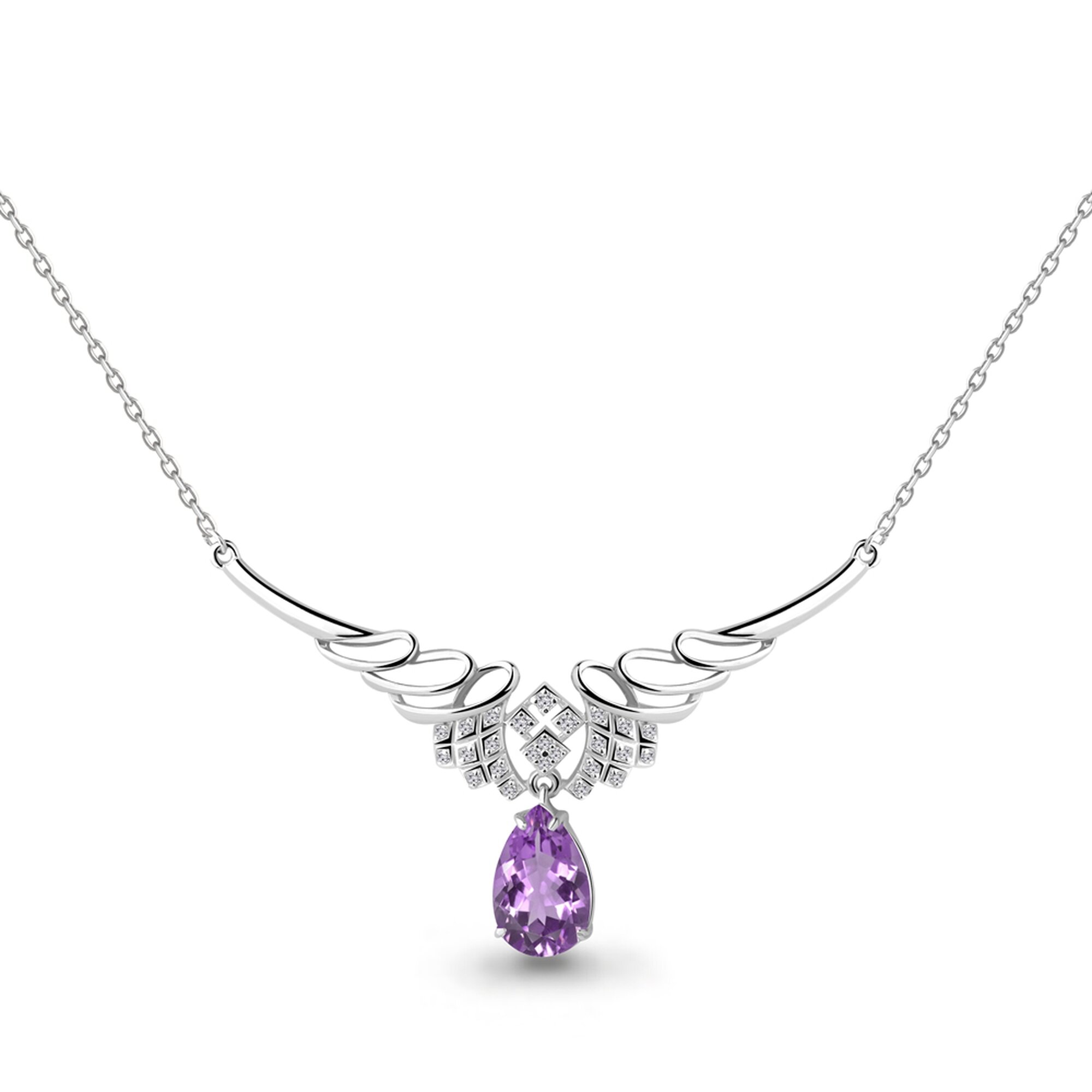 Колье, серебро, 925 проба, родирование, аметист, фианит