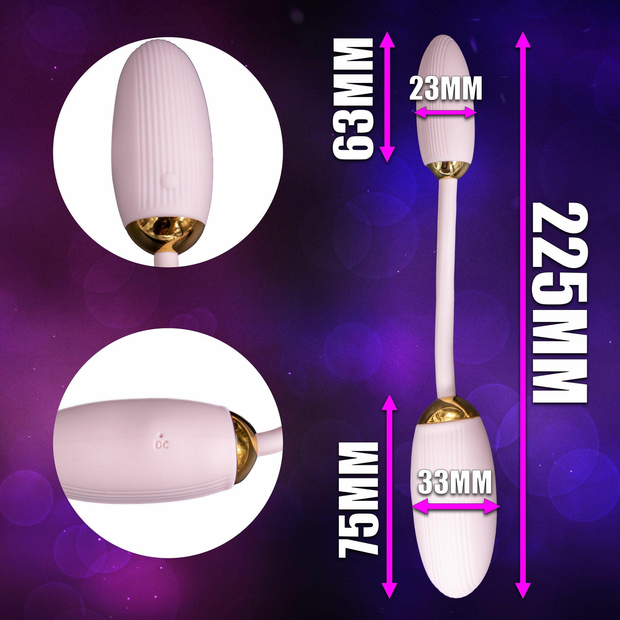 Двойной вибратор с фиксацией, пультом ДУ, 10 режимов вибрации, розовы и золотой