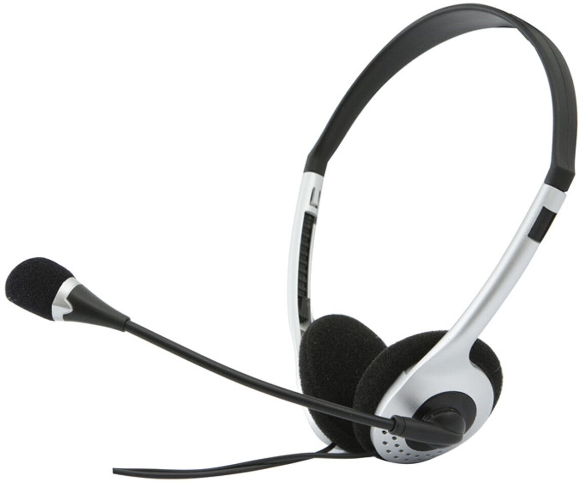 Наушники с микрофоном Sven AP-010MV (с регулятором громкости), 2м, серебристый, черный (арт. 353254)