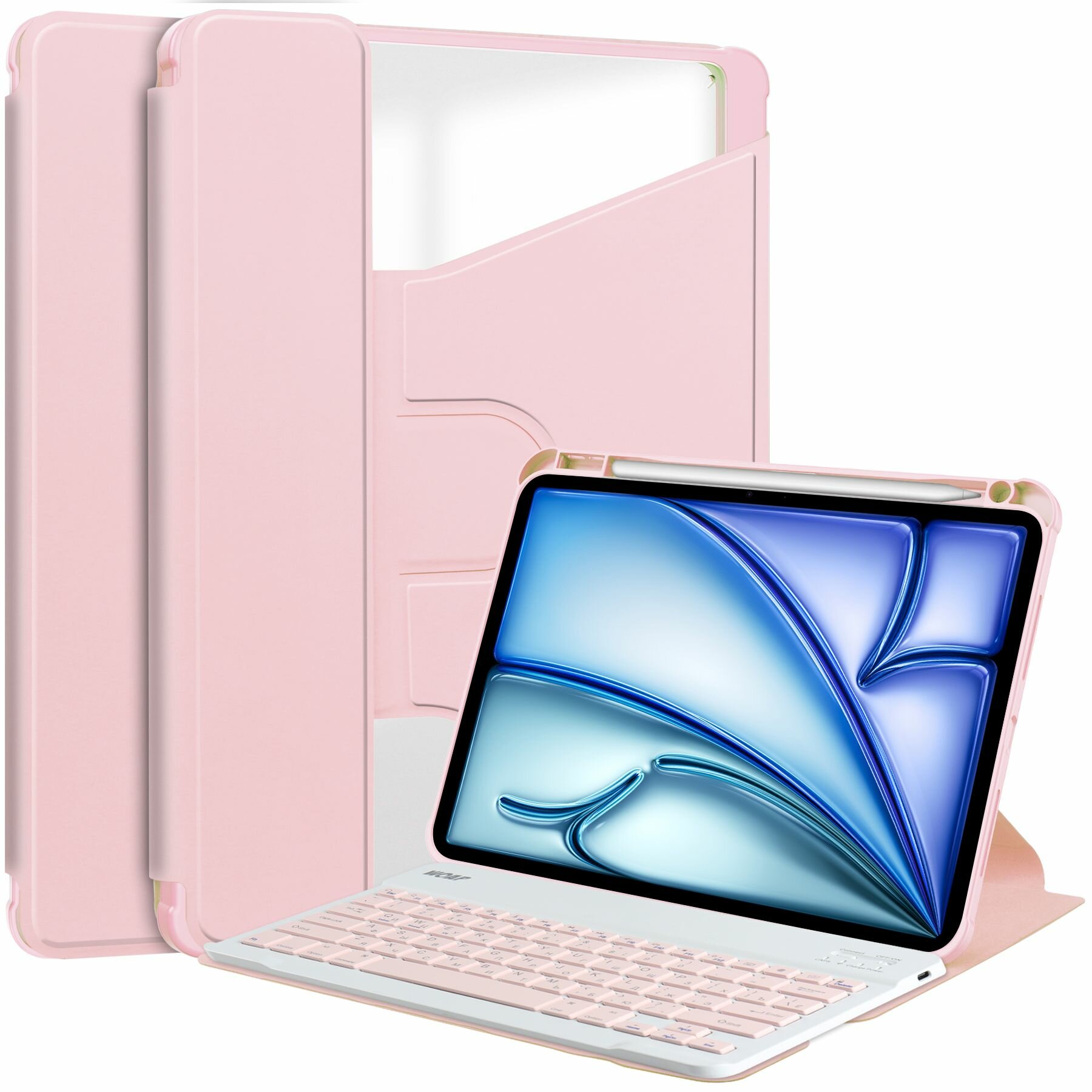 Чехол для iPad Air 13" (2024) / Pro 12.9" (2018-2022) с клавиатурой розовый
