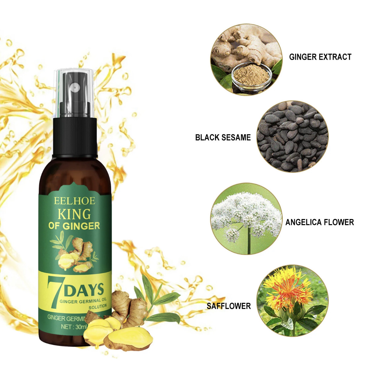 Спрей сыворотка с имбирным маслом от облысения, для роста и питания волос EELHOE Ginger King 30 мл