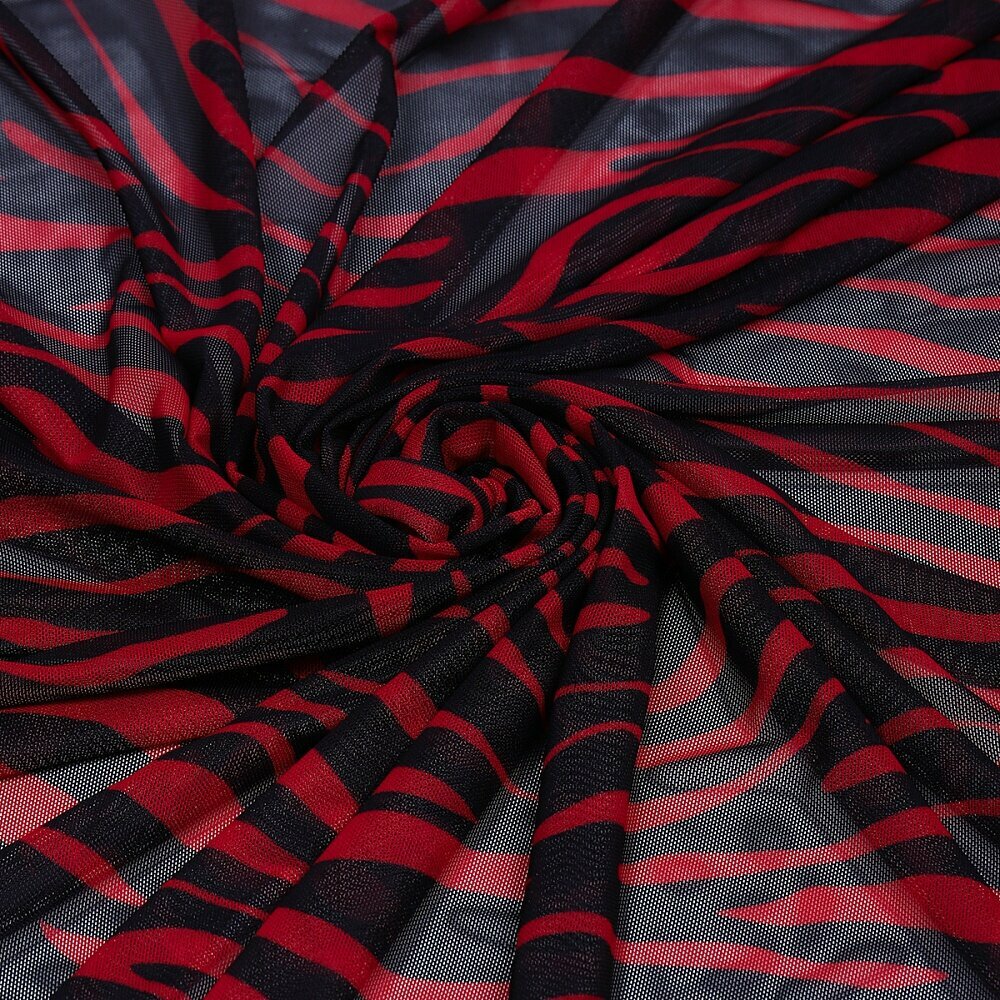 Сетка эластичная Kruzhevo 100 г/м2, принт Зебра, ширина 160 см, цвет красный, черный упаковка 3 м