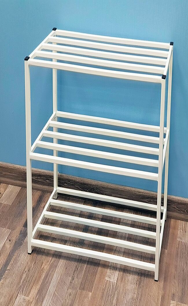 Обувница этажерка подставка для обуви белая 350 300 590 в прихожую узкая металлическая Лофт