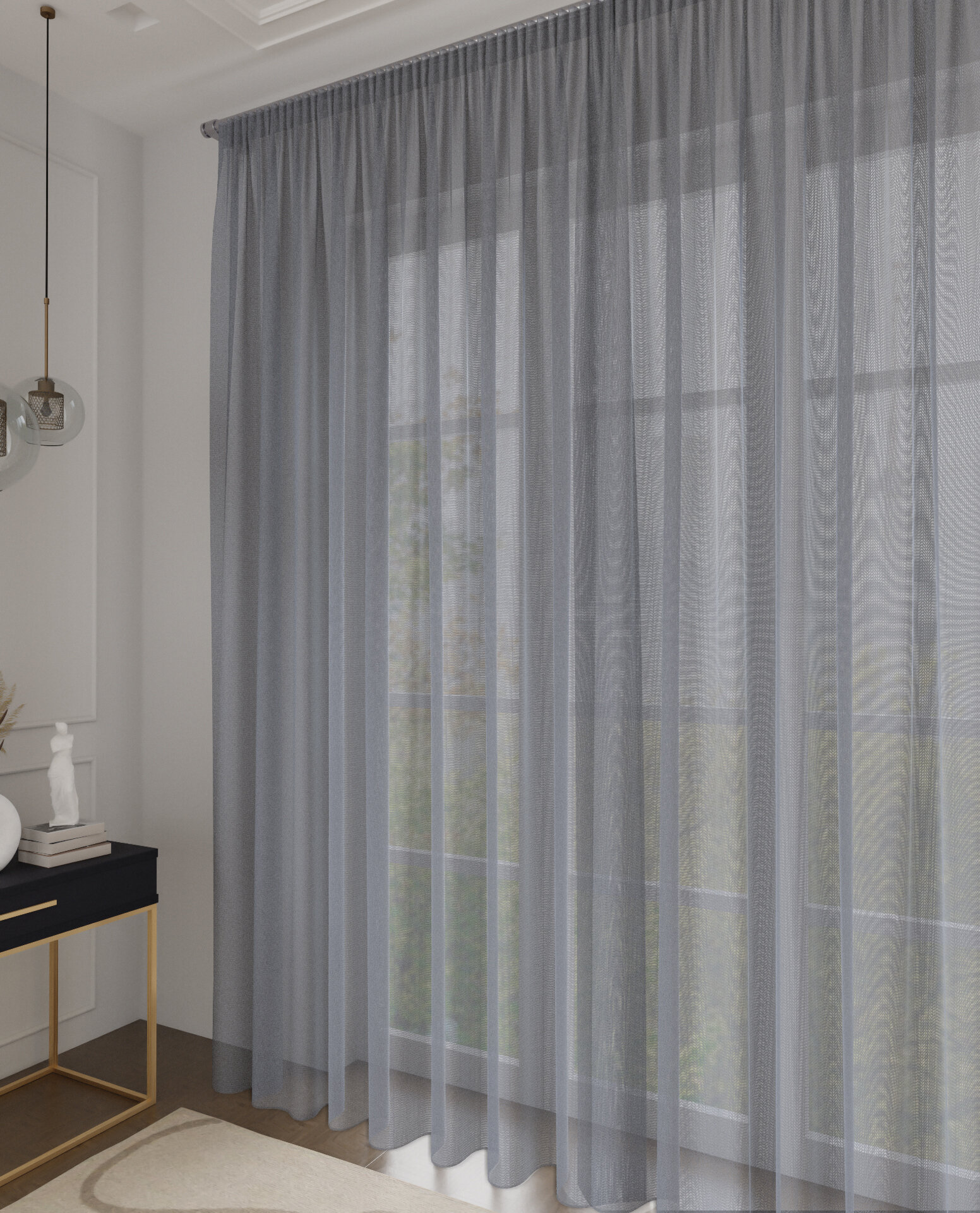 Тюль на ленте Елочка 300x280 см цвет серый