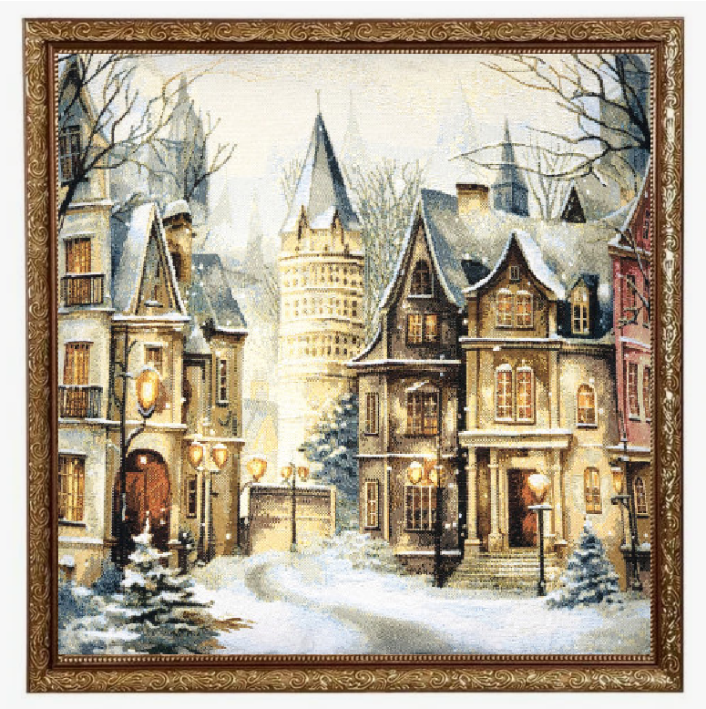 Гобеленовая картина "Заснеженный город роз" 50х50