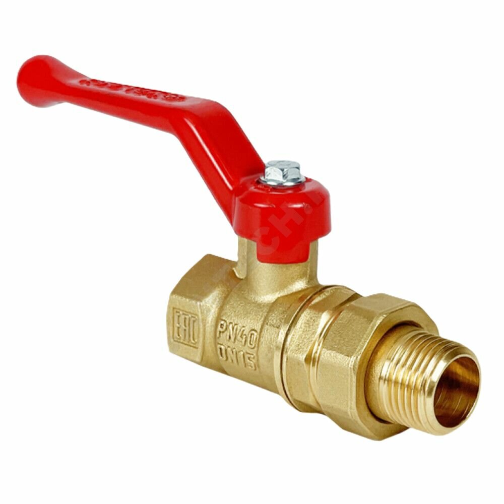 Кран шаровой латунь 11Б27фт1М Ду 15 Ру40 ВР/"американка" рычаг красный VALFEX VF.225. LR1.012. N/P59