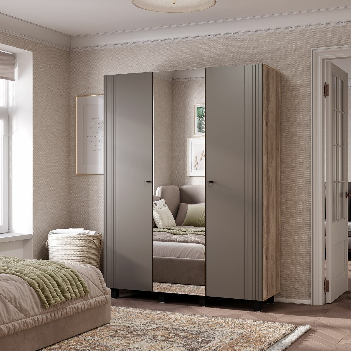 Шкаф BTS "Олива", 3-створчатый, с зеркалом, ЛДСП, цвет дуб каньон, 150,20 х 51,40 х 201,60 см