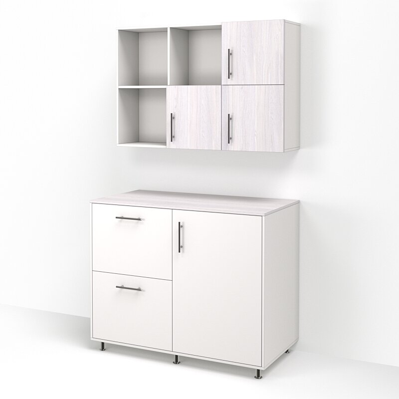 Шкаф офисный с полками №1, Ясень Анкор и Белый. Производитель товара - компания Westcom.