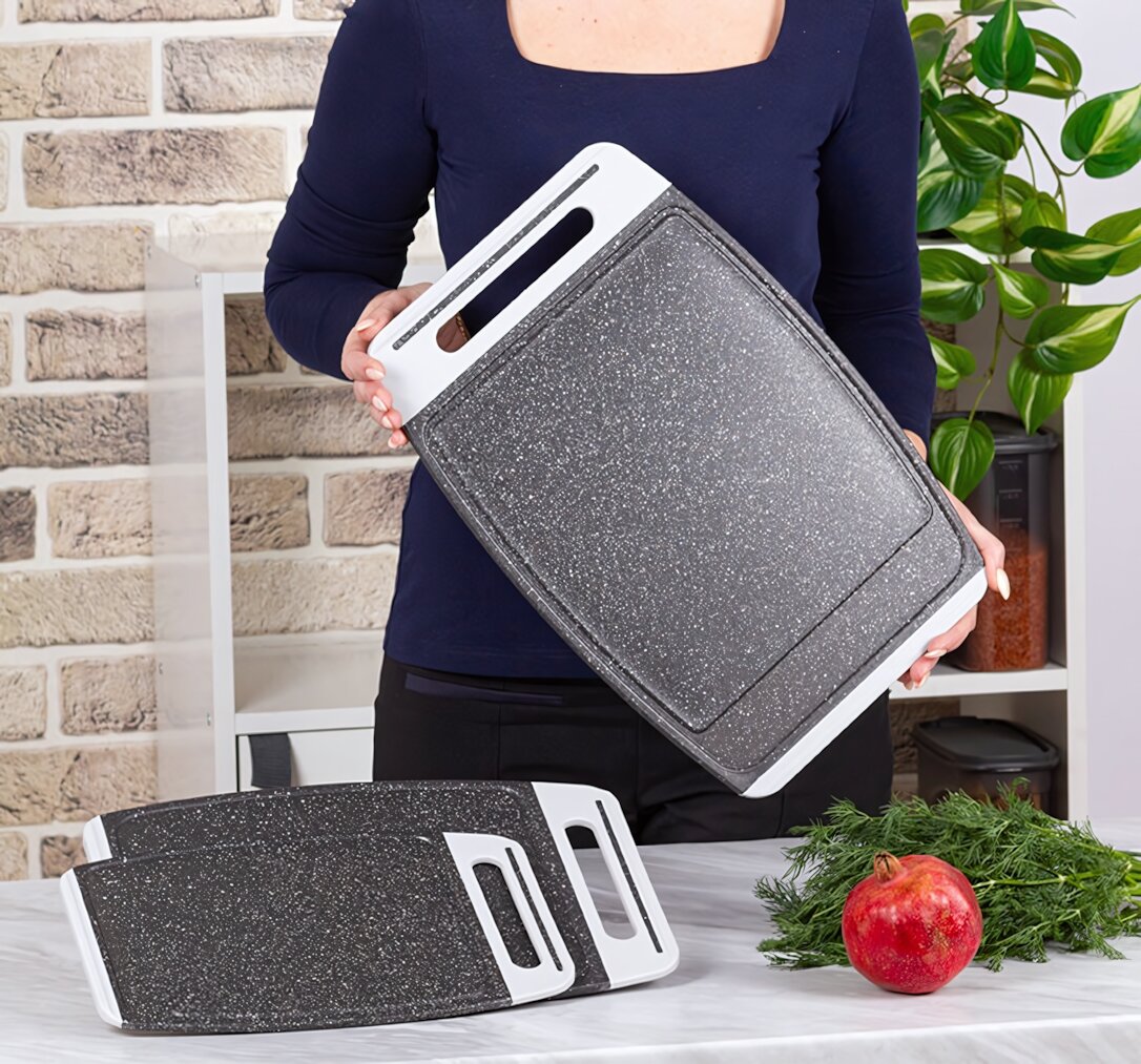 Разделочная доска хеви 405х275 мм, антискользящие вставки, черный камень