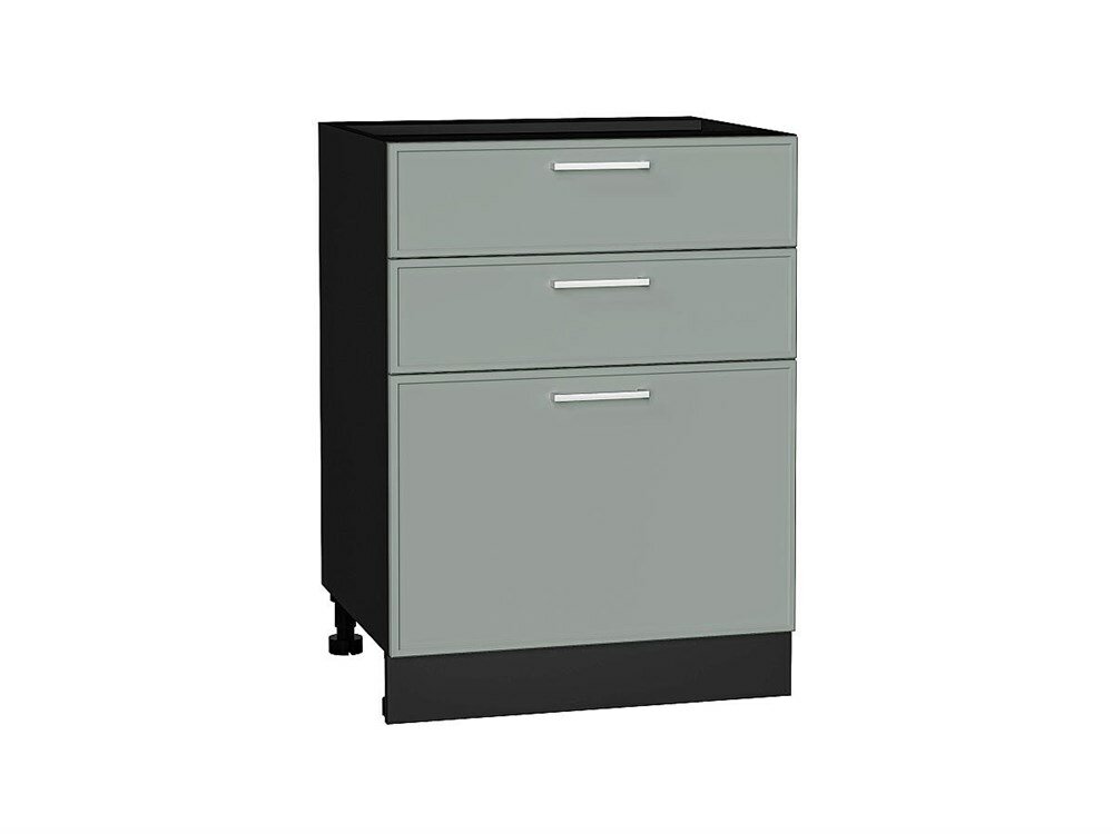 VVT Шкаф нижний с 3-мя ящиками Квадро Graphite, Аквамарин, 600 В*Ш*Г 816*600*481, фасад МДФ Аквамарин, корпус Graphite Аквамарин