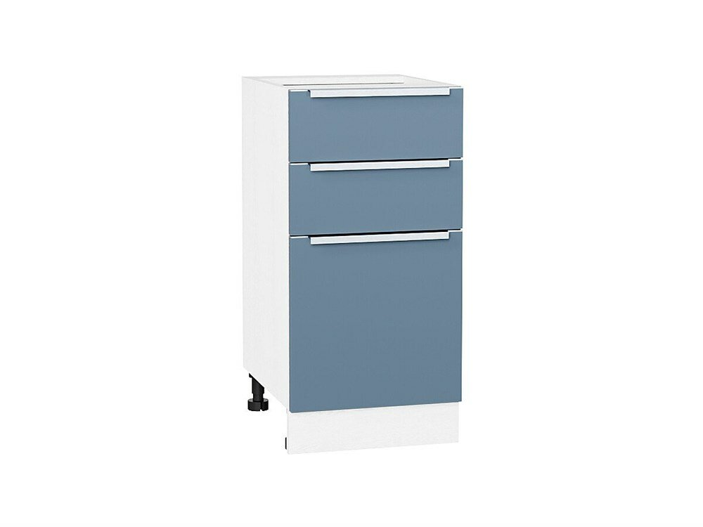 VVT Шкаф нижний с 3-мя ящиками Фьюжн Белый, Silky Blue, 400 В*Ш*Г 816*400*480, фасад МДФ Silky Blue, корпус Белый Silky Blue