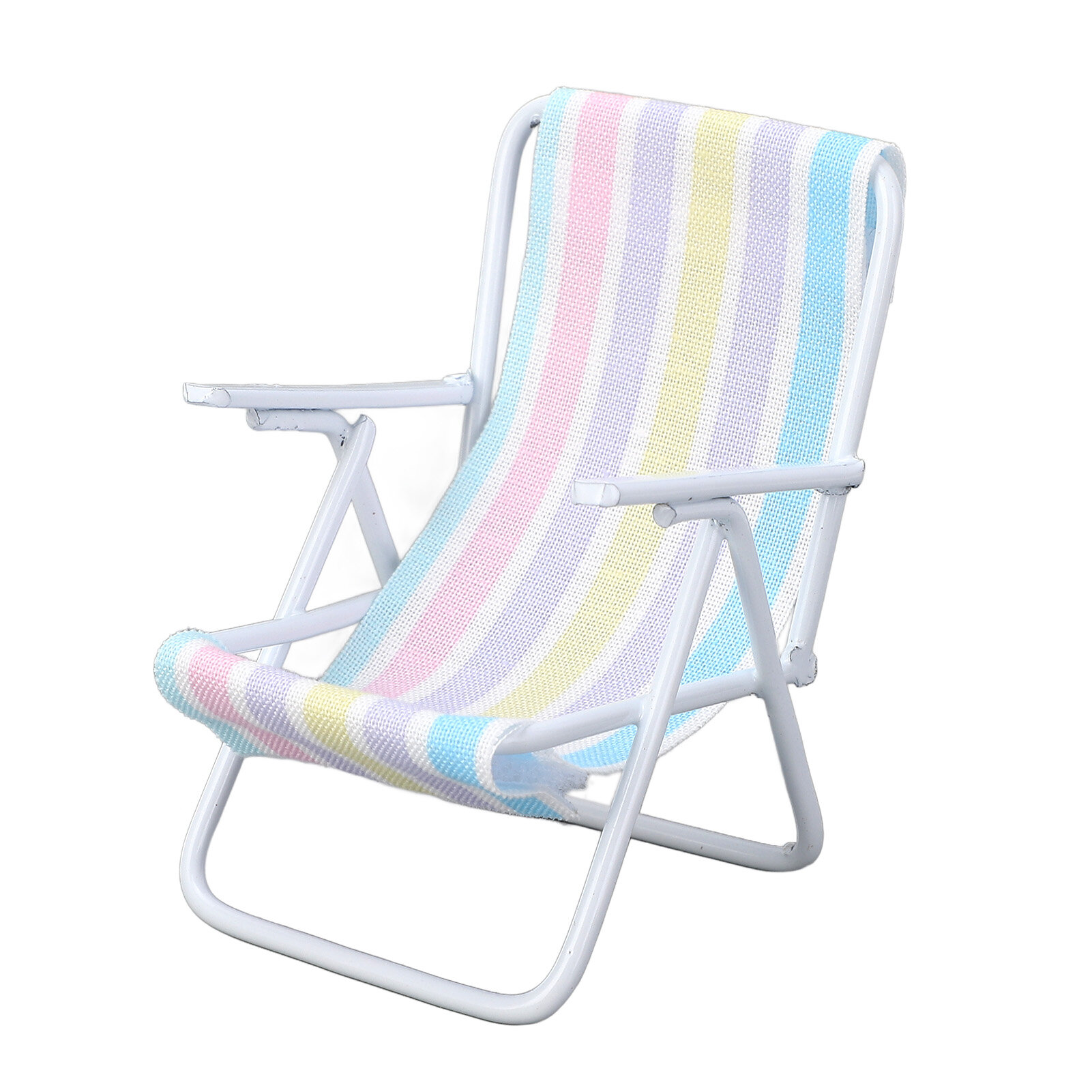 Миниатюрный пляжный стул 1/12, металлический каркас, складной, для кукольного домика, полосатый