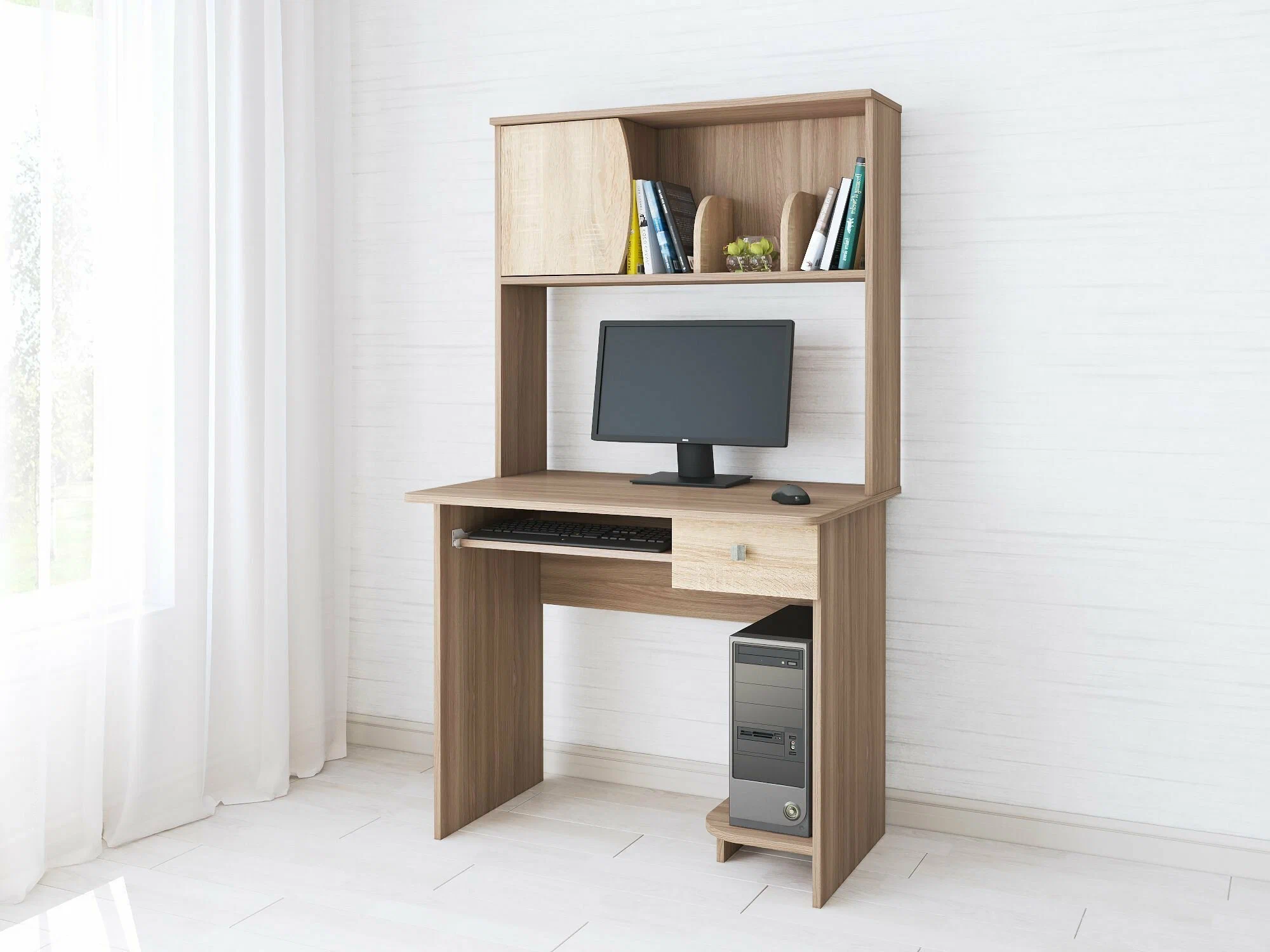 Стол компьютерный Грета-4 (900*1580*600) ясень шимо/дуб сонома