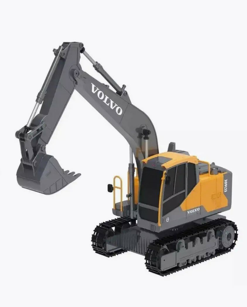 Экскаватор на радиоуправлении Double E E588-003 Volvo EC160E, 1:20, серый/желтый, с пультом ДУ,