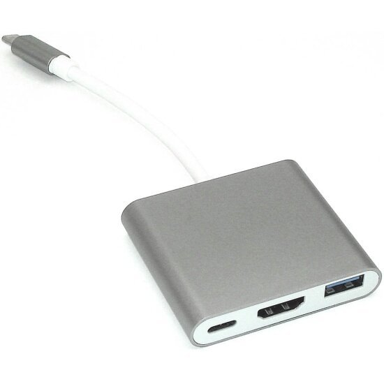 Адаптер Type-C на USB, HDMI 4K Type-С для MacBook серый