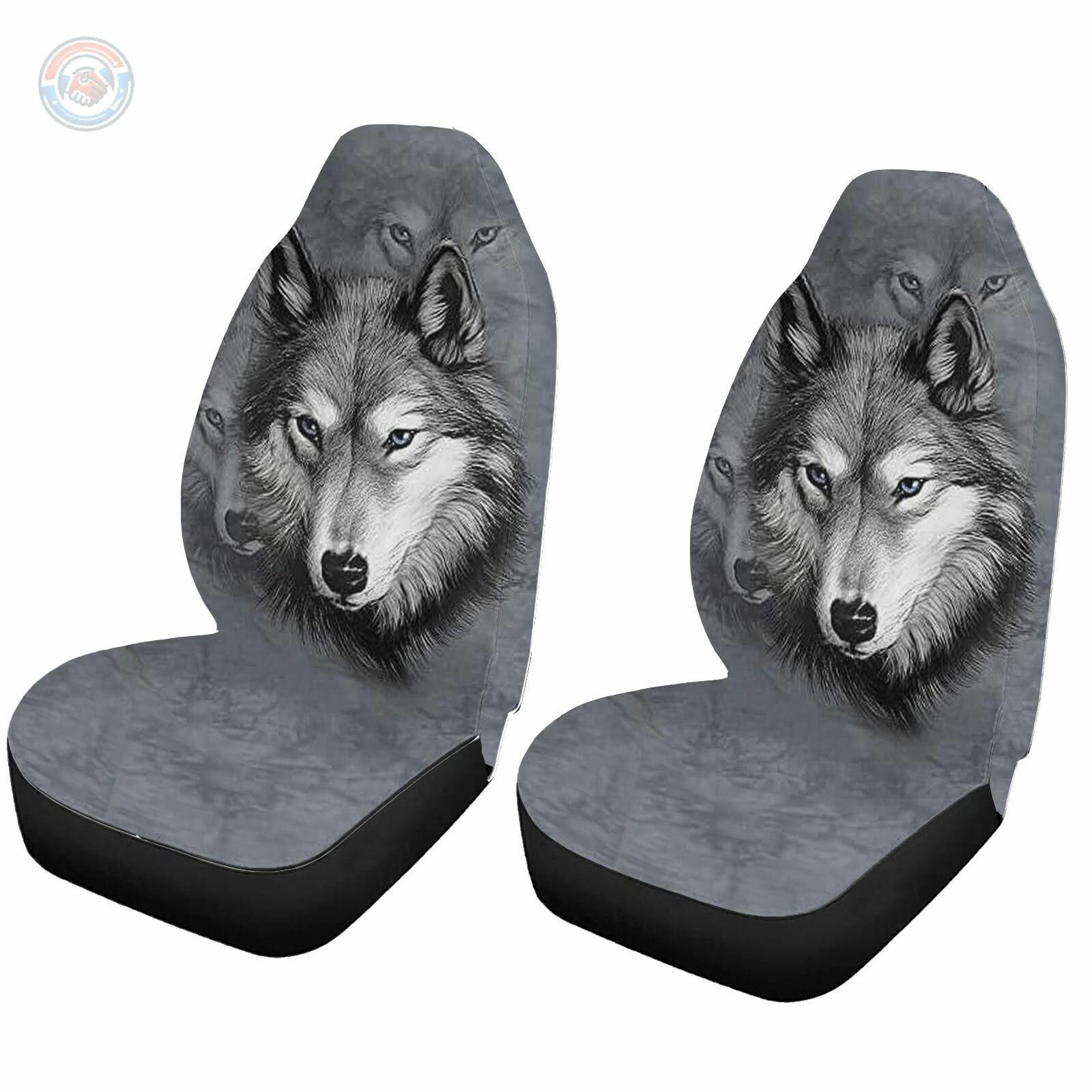 Два чехла на передние сиденья авто с 3D-волком, защита от грязи и солнца, универсальные, легко моются