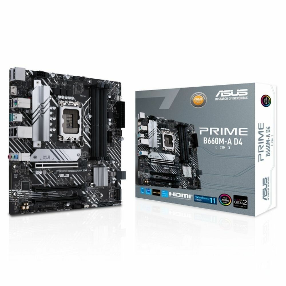 Asus Материнская плата PRIME B660M - A D4 - CSM Socket 1700, mATX, 4xDDR4 128GB , DP 2xHDMI 2.1, 1xPCIe 4.0x16 2xPCIe 3.0x16, 1xLAN, 4xSATA 6Gb s, 2xM.2, 2xUSB 3.2, 4xUSB 2.0, 1xPS 2