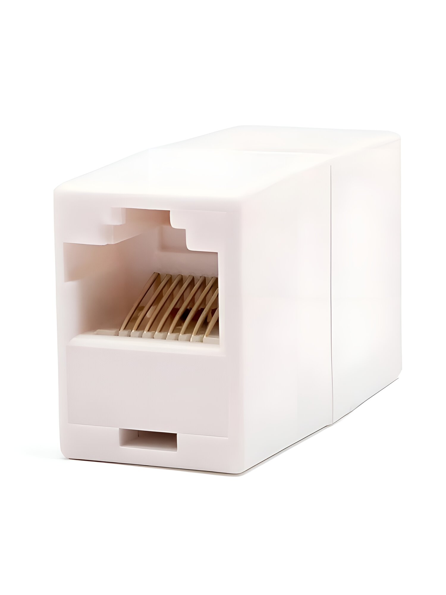 Соединитель интернет-кабеля RJ45 для патч-кордов (мама/мама, "бочка", белая, кабель внутри), 5 шт