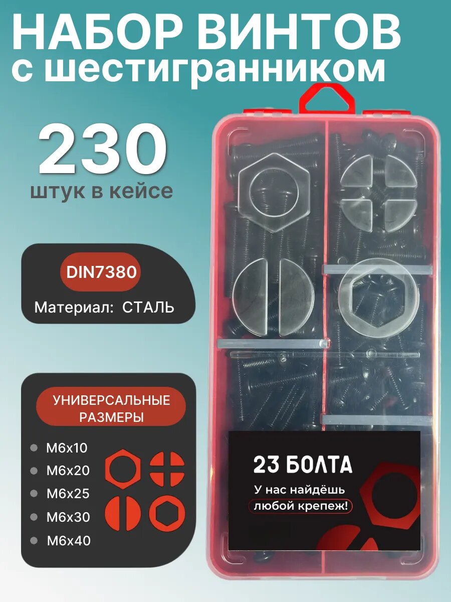 Винты чёрные М6 DIN7380 к. п.10.9 в органайзере набор 1