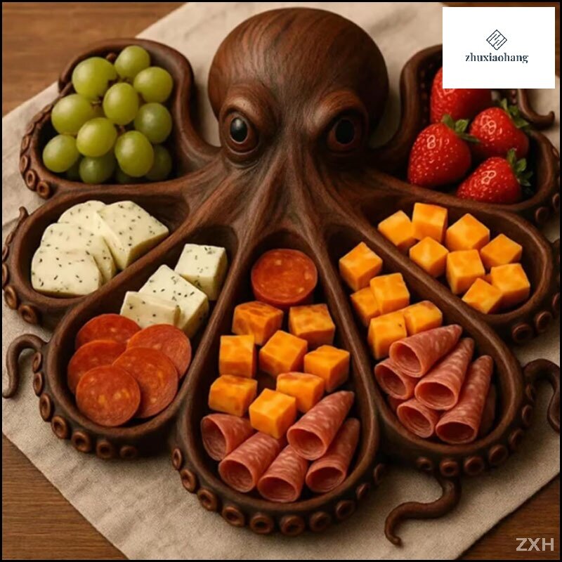 Эксклюзивный винтажный поднос из дерева с гравировкой Осьминог антикварная посуда