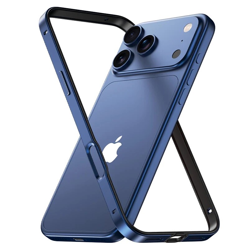 Роскошный чехол для телефона из металлического сплава для iPhone 17 Air 16 E 15 14 13 12 Pro Max Plus Bare Feel Противоударный бампер с рассеиванием тепла iPhone17 Про, Blue Titanium