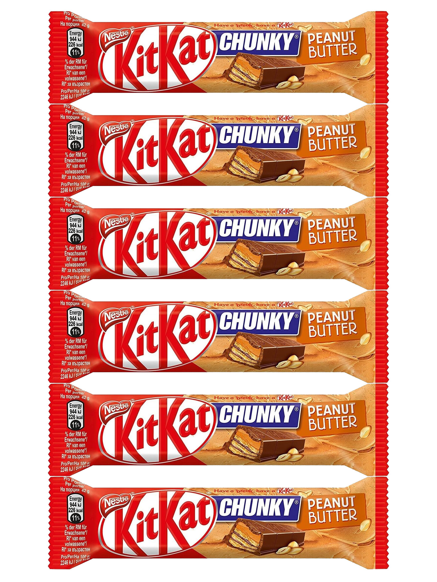 Молочный шоколадный батончик KitKat Chunky с арахисовой пастой 42г х 6шт. КитКат Peanut Butter