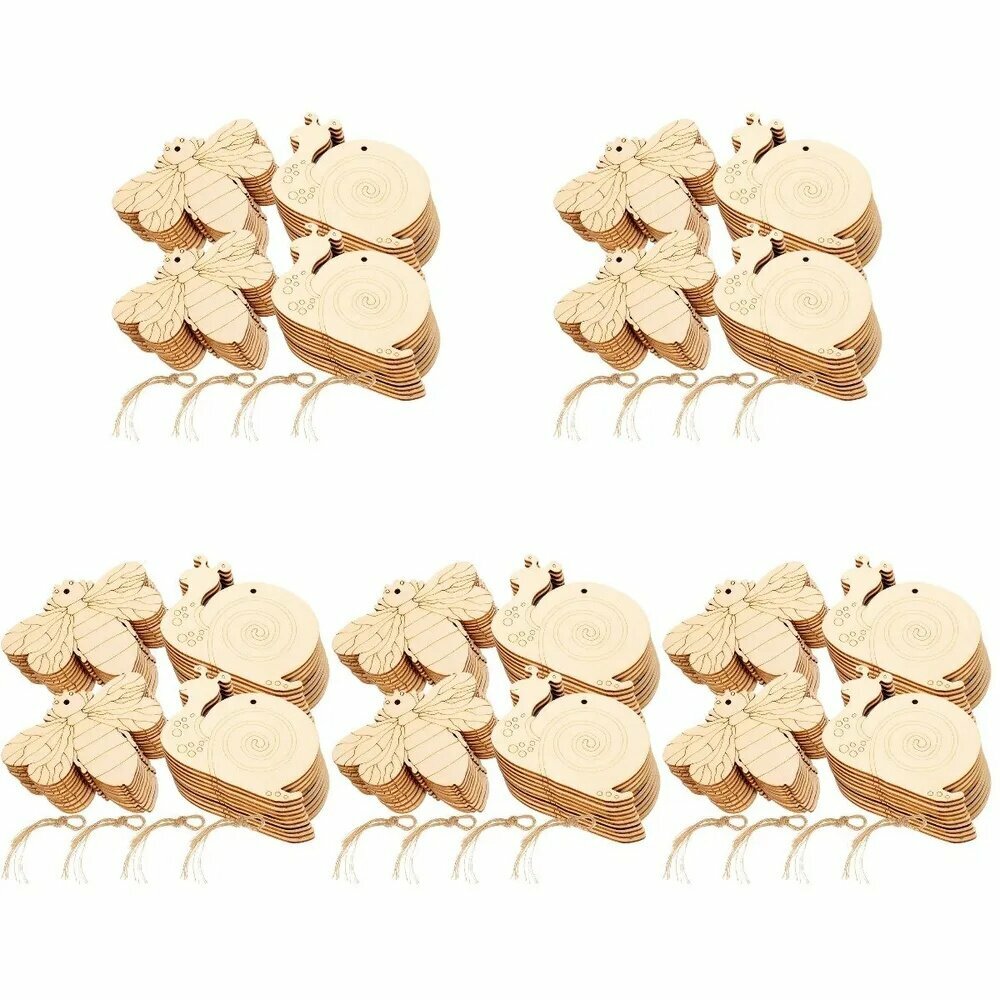 Деревянные фигурные спилы с мотивами насекомых, для творчества и декорирования, набор из 5 шт