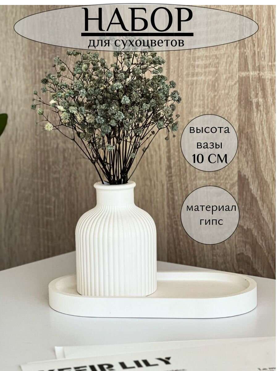Набор для сухоцветов ДЕКОР67 "Гипсофила", гипс, ручная работа
