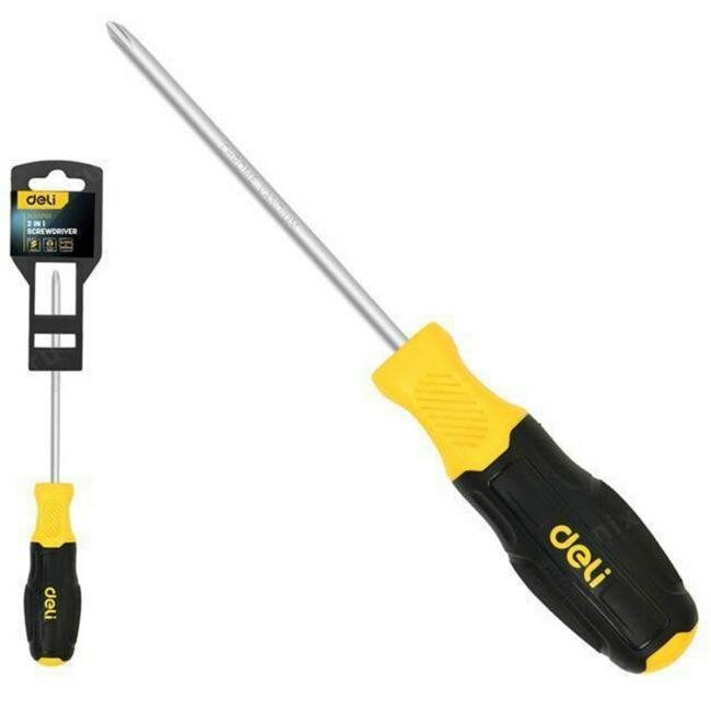 DL632102 Deli Двухсторонняя отвертка Deli DL632102 PH2+SL6, сталь Cr-V, общая длина хвостовика 135мм, двухкомпонентная