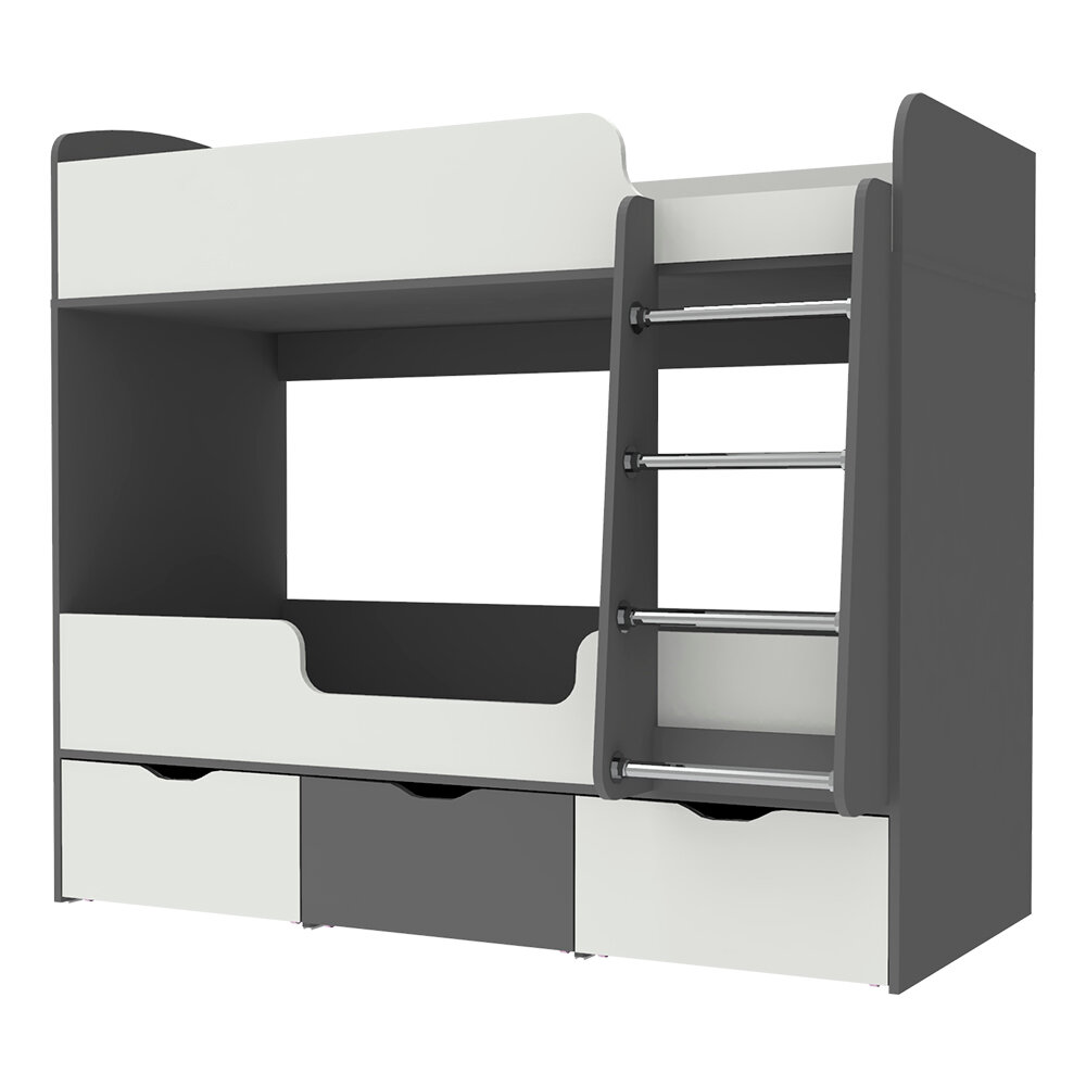 Кровать двухъярусная Малыш Двойняшка Темно-серый Белый