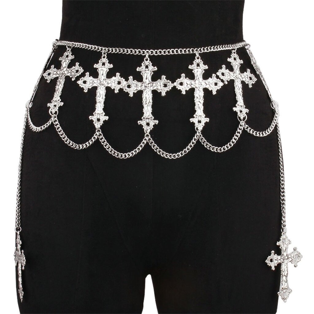 Waist Belt Modern for Street Dance Music Festival Jeans Dress Belt Body Jewelry Chain Metallic Crosses