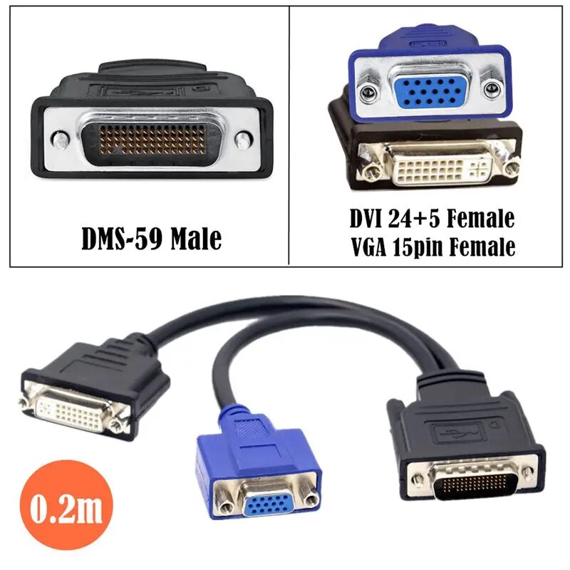 DVI 59 Pin Male To DVI (24 + 5) Female + VGA 15pin Female, адаптер разделенный кабель для высококачественных видеокарт, 0,2 м