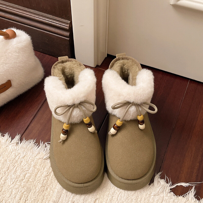 Утолщенные хлопковые ботинки с флисовой подкладкой в стиле северо-восточного Китая, новый стиль, теплые, с меховой подкладкой, короткие, с толстой подошвой для женщин, без застежки. Размер обуви. EU:39