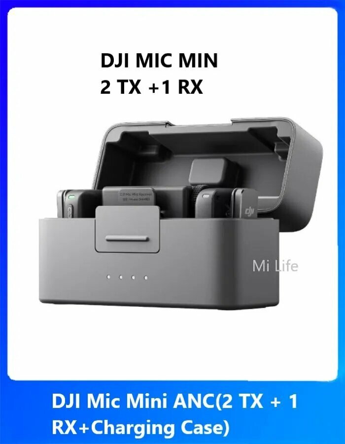 DJI Микрофон DJI Mic Mini Type-C/camera version (2 TX + 1 RX+Charging Case), черный матовый, серый