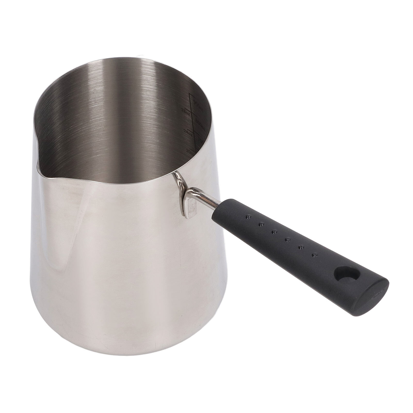 Кувшин для вспенивания кофе и молока из нержавеющей стали 304. Кувшин для молока с длинной ручкой и заостренным кончиком. Чашка для вспенивания латте со шкалой 900 мл. 22x12x10,3 см/8,7x4,7x4,1 дюйма.