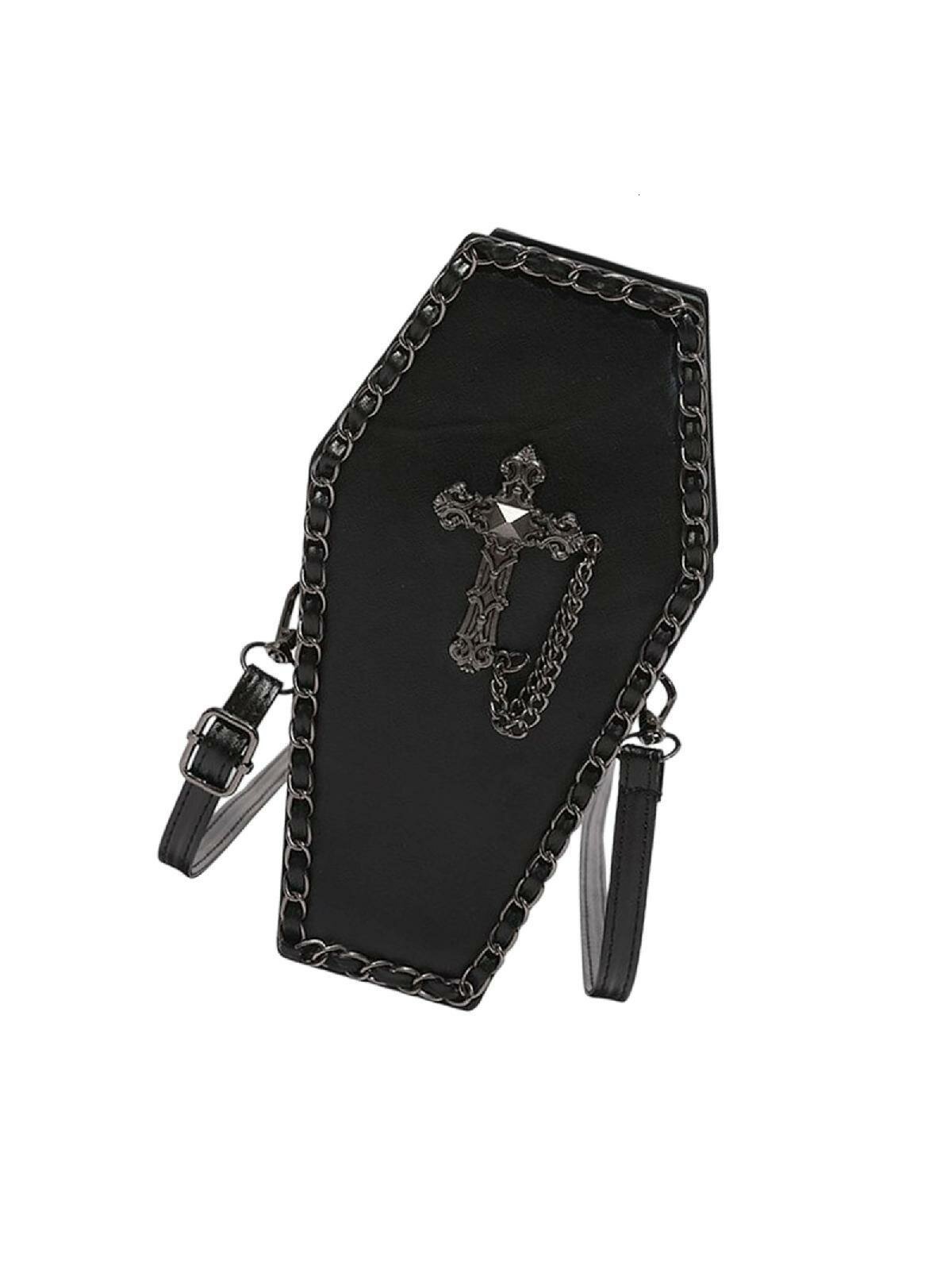 PU1eatherShoulder Сумка FashionHa110weenCrossbody Кошелек Регулируемый Ремень 110weenthemed Гроб Через Плечо Кошелек С Готической Цепочкой, Украшенный Для Модных Женщин