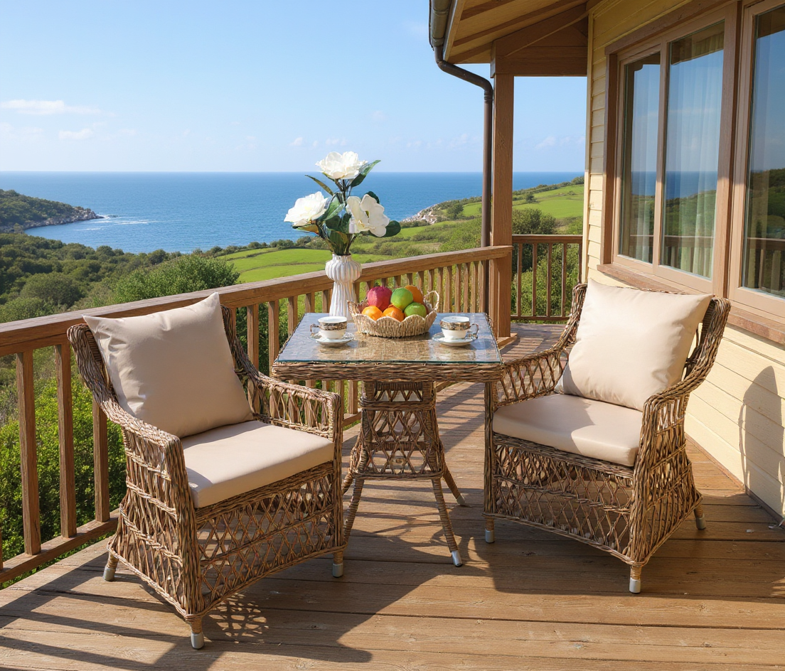 Комплект плетеной мебели из искусственного ротанга Велес "Лайм" с подушками на 2 персоны для сада и террасы (Капучино)