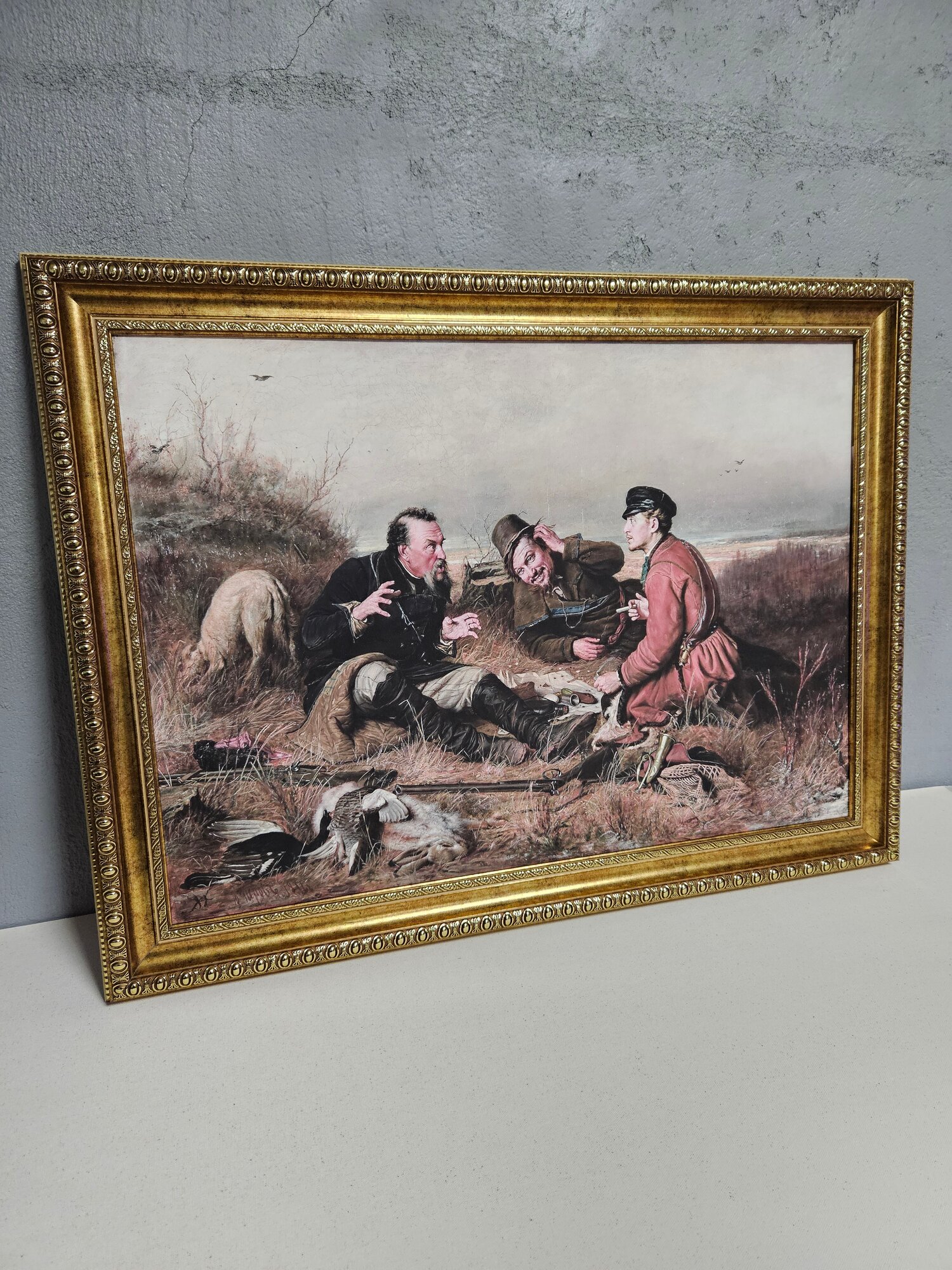 Картина в раме "Василий Перов - Охотники на привале" репродукция, 51х71 см