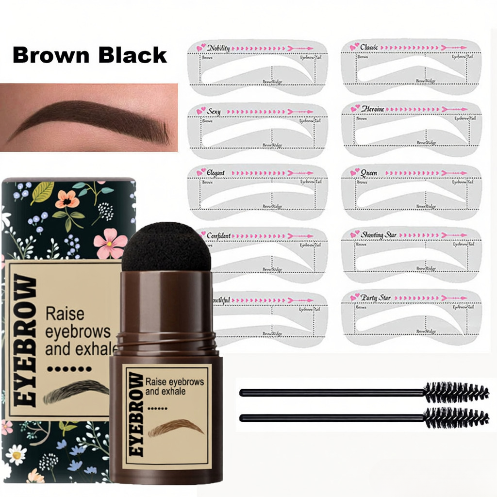 Набор для бровей Stamp Stencil Kit One Step Brow Stamp Shaping Kit, водонепроницаемый, долговечный, с 10 многоразовыми трафаретами для бровей, цвета Natural Brown, Dark Brown, Light Brown