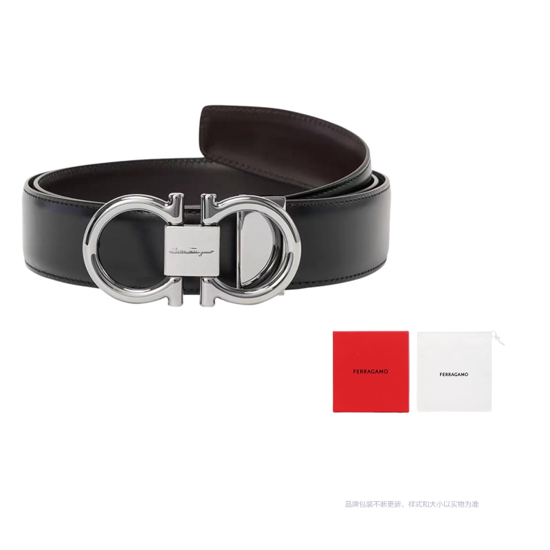 Ferragamo Ремни из коровьей кожи Мужской Черный Орех Ширина 3,5 см 115