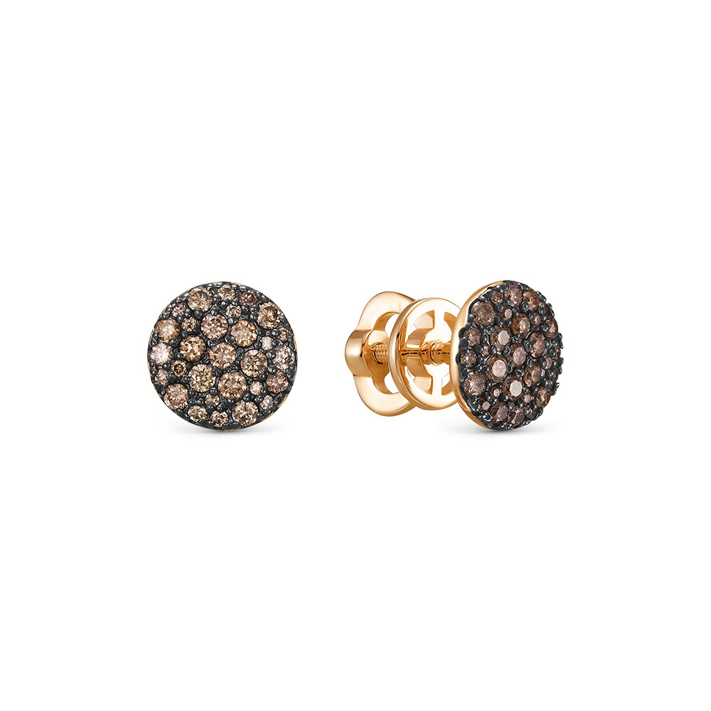 Серьги пусеты, красное золото, 585 проба, бриллиант