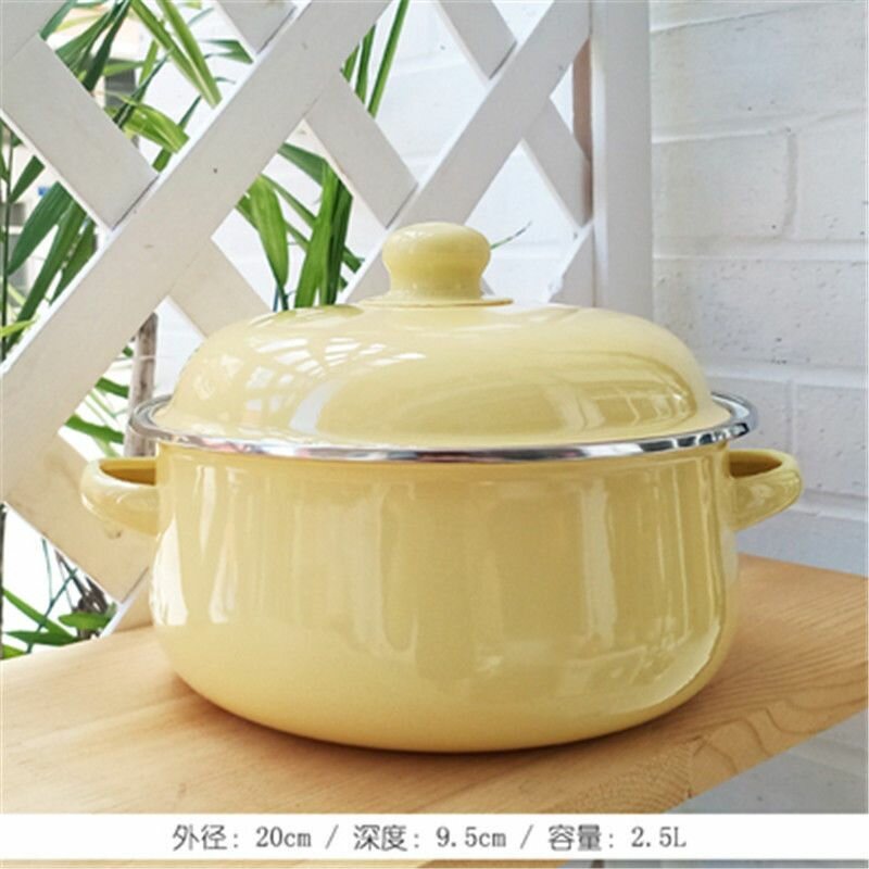 Утолщенная эмалированная кастрюля конфетных цветов 16 см, 18 см, 20 см, кастрюля для тушения, суповая кастрюля, маленькая кастрюля для горячих блюд, трехкомпонентный набор эмалированных кастрюль с крышкой.